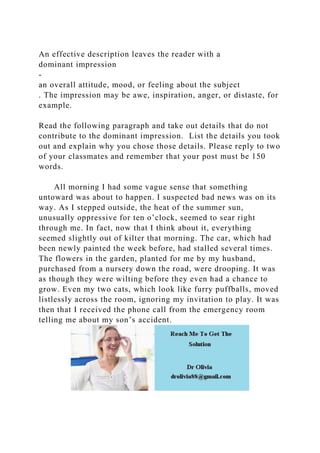 An effective description leaves the reader with a dominant impress.docx