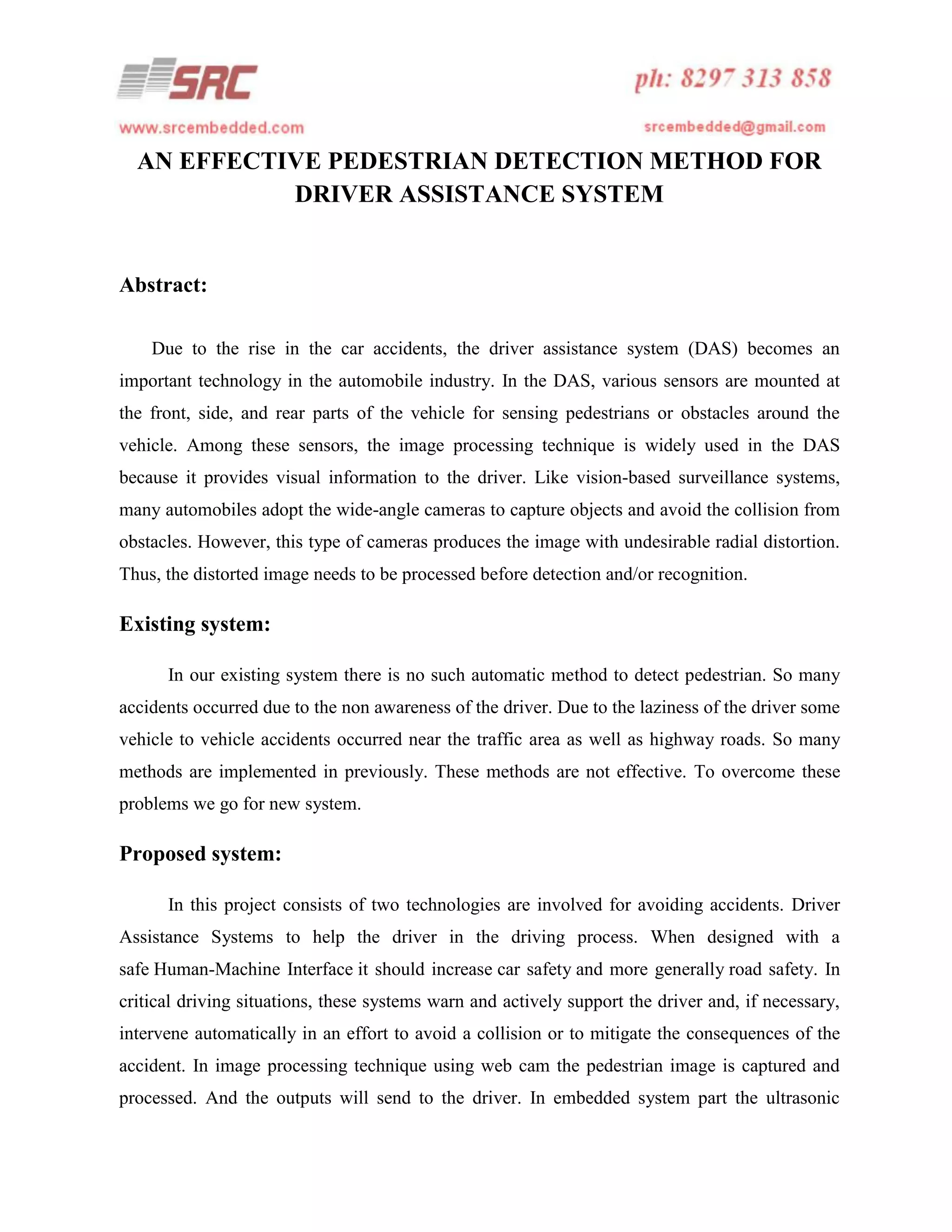An Effective Pedestrian Detection Method For Driver Assistance System Pdf Cameras And