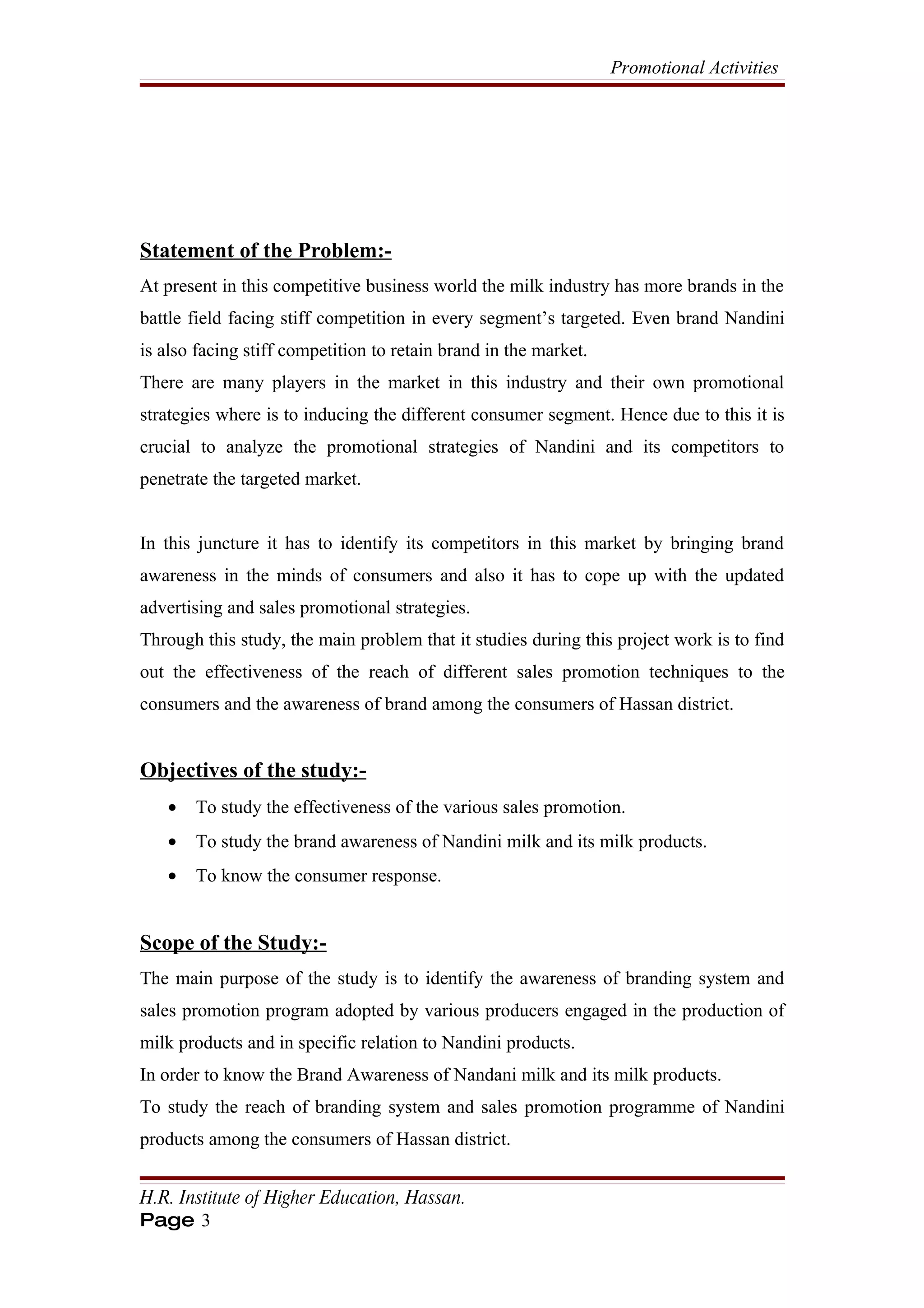 An effective study on promotional activities of nandini milk | DOC