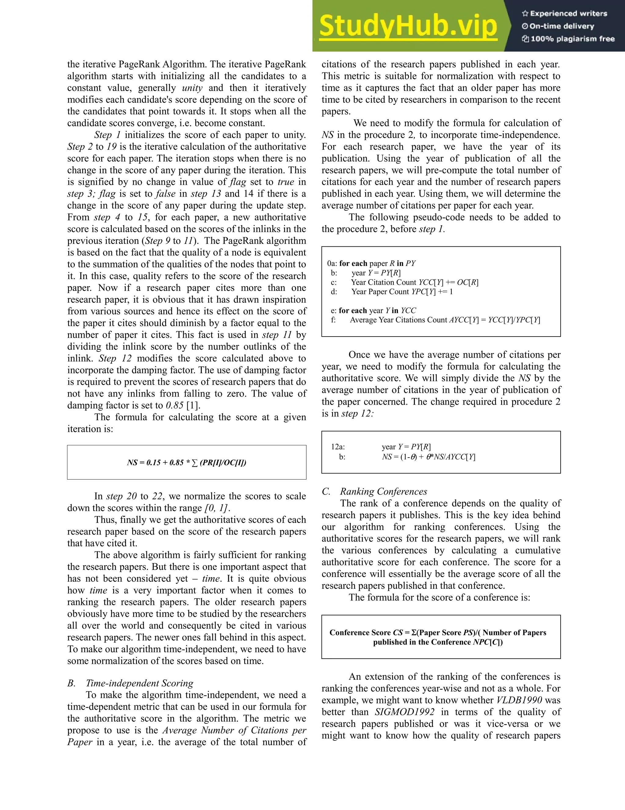 An Efficient Algorithm For Ranking Research Papers Based On Citation Network | PDF