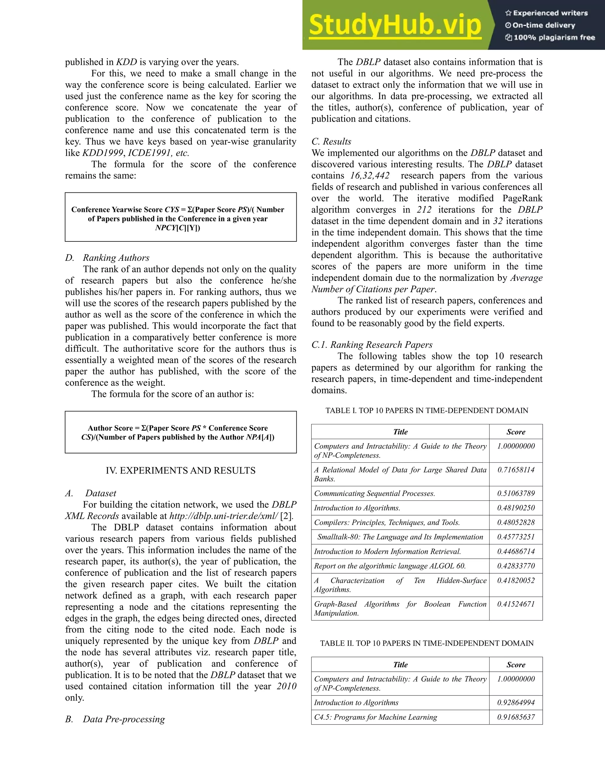 An Efficient Algorithm For Ranking Research Papers Based On Citation Network | PDF