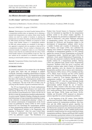 An Efficient Alternative Approach To Solve A Transportation Problem | PDF