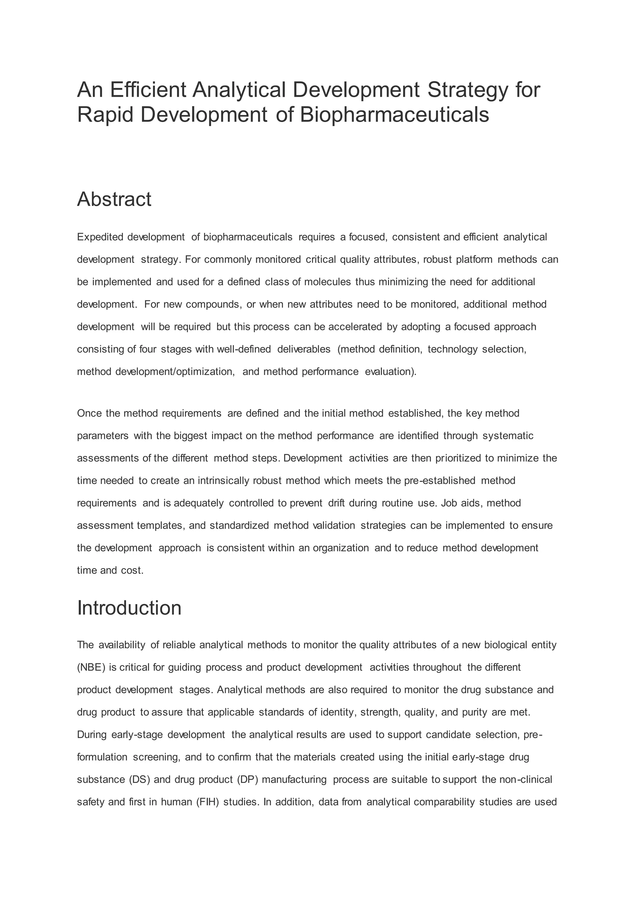 An efficient analytical development strategy for rapid development of ...