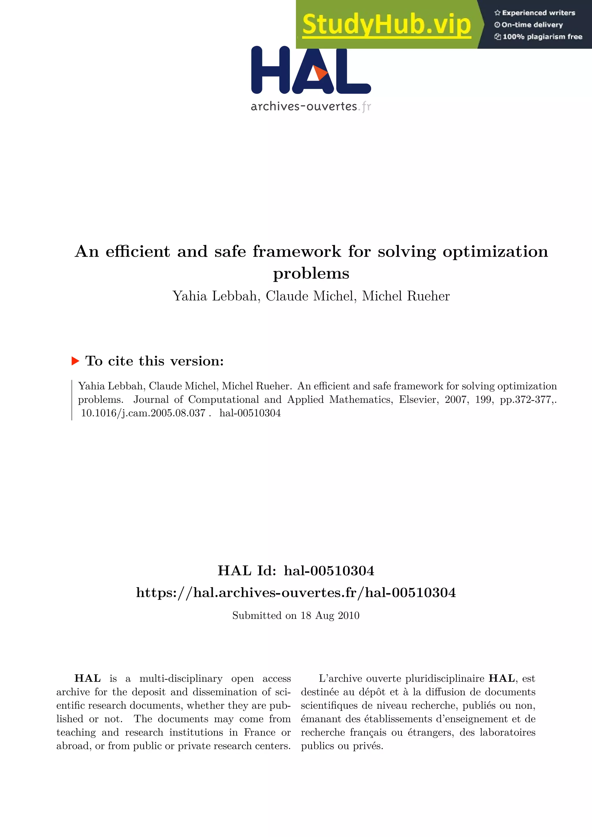 An Efficient And Safe Framework For Solving Optimization Problems Pdf