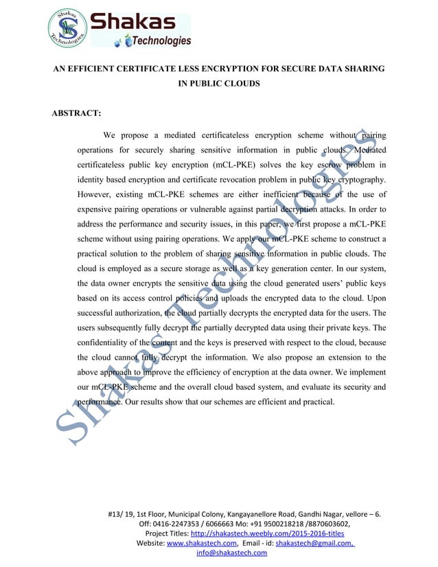 An efficient certificate less encryption for | PDF