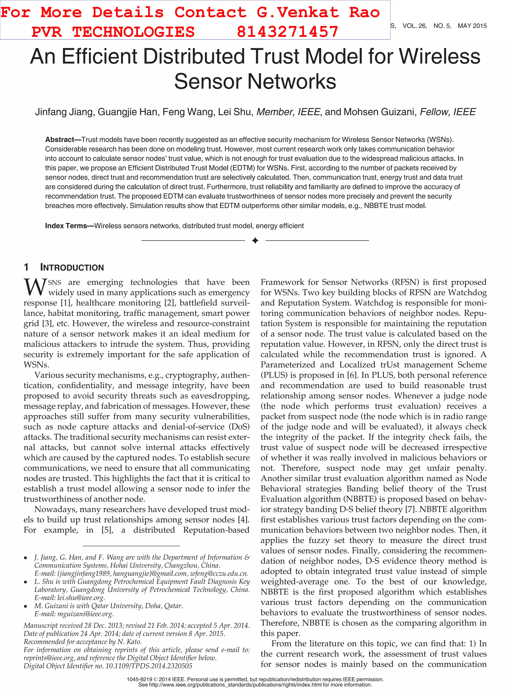 An efficient distributed trust model for wireless sensor networks | PDF