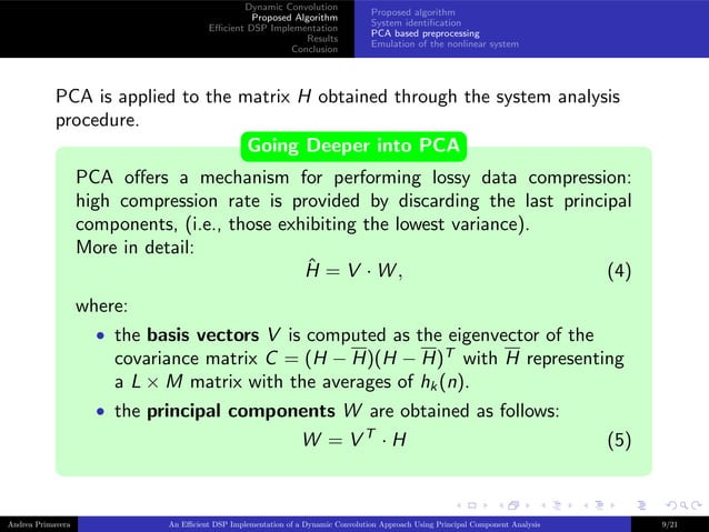 An Efficient DSP Implementation of a Dynamic Convolution Using Principal Component Analysis | PPT