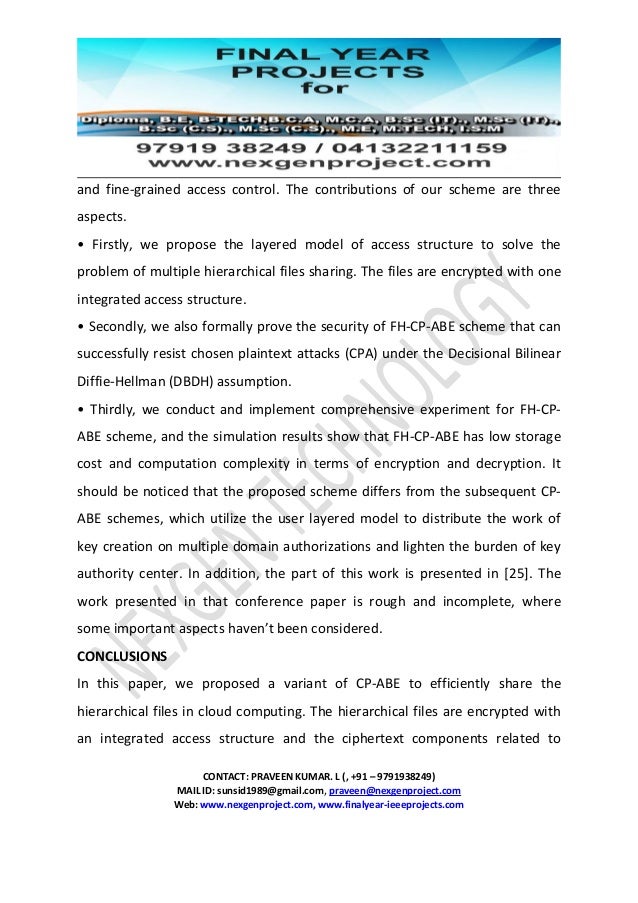 An Efficient File Hierarchy Attribute Based Encryption Scheme In Clou