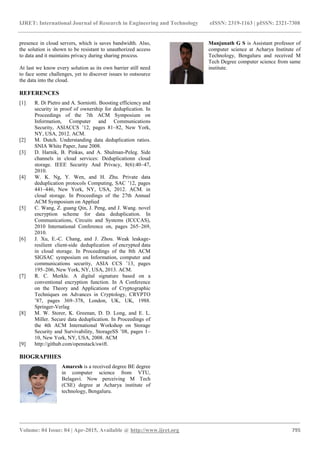 An efficient, secure deduplication data storing in cloud storage ...