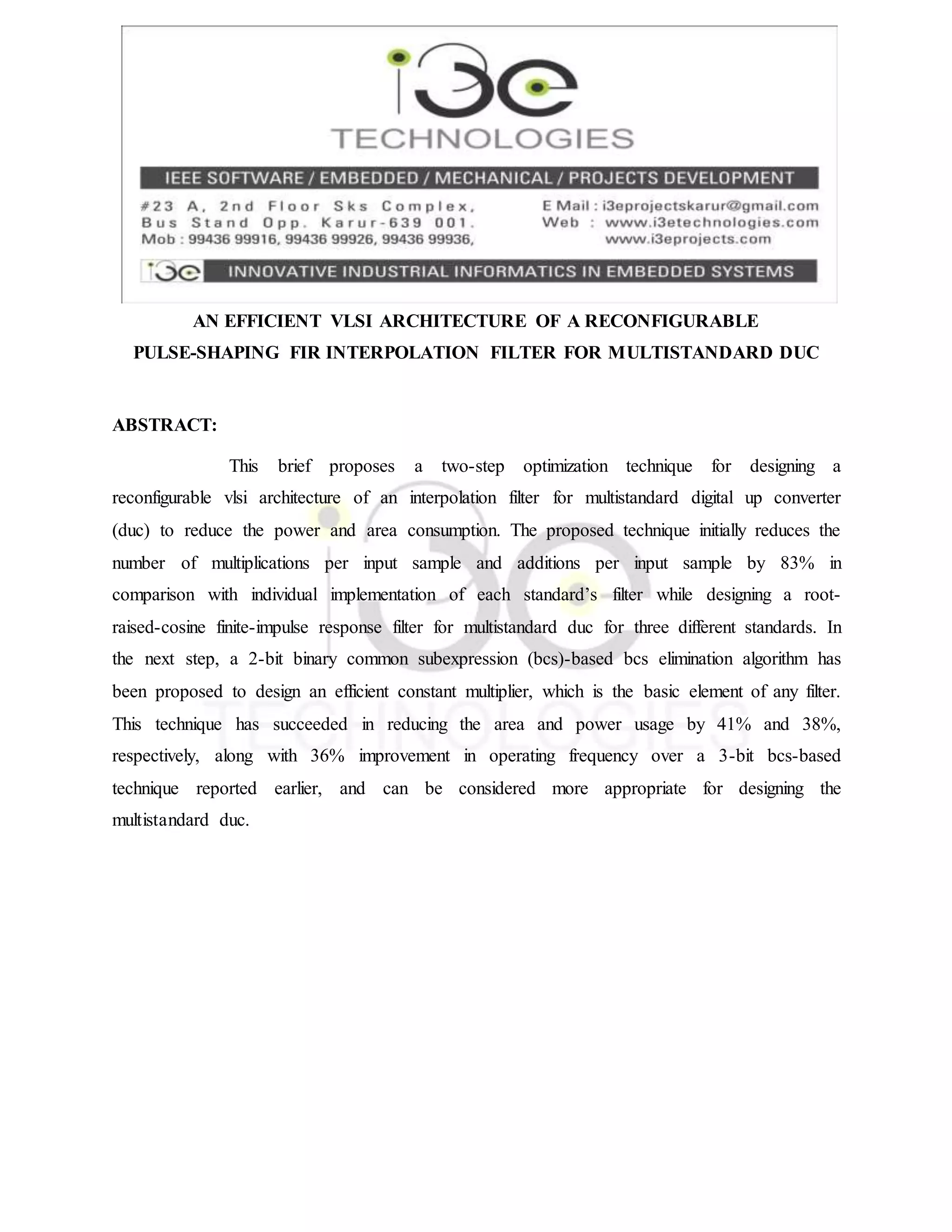 An efficient vlsi architecture of a reconfigurable pulse shaping fir ... An efficient vlsi architecture of a reconfigurable pulse shaping fir ...