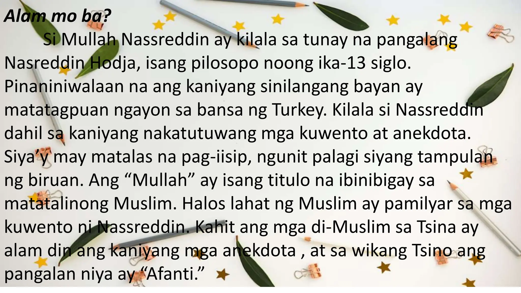 Mullah Nassreddin, anekdota mula sa Persia. | PPTX