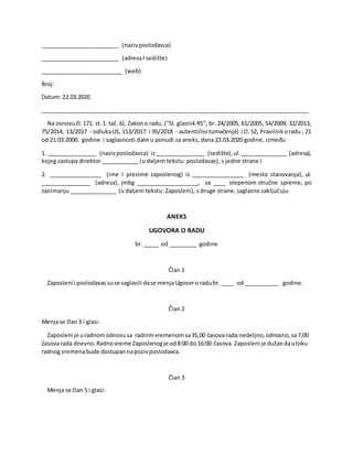 Aneks rad od kuće primer | DOCX