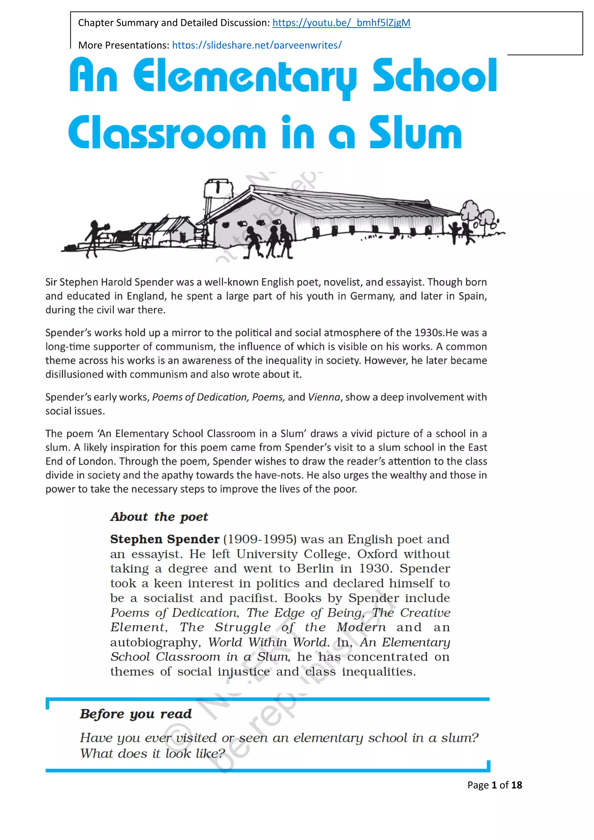 An Elementary School Classroom in a Slum Notes | PDF