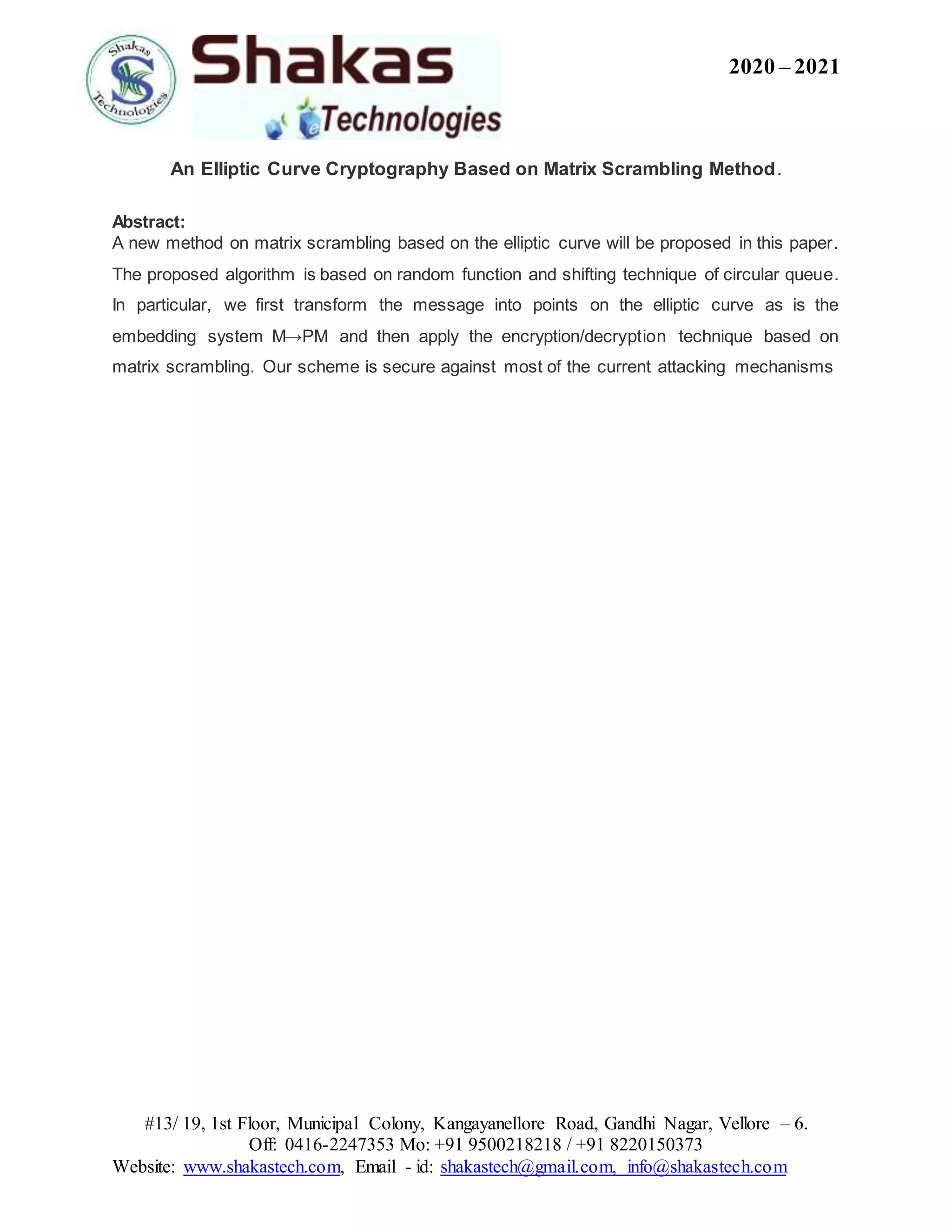 An elliptic curve cryptography based on matrix scrambling method | PDF