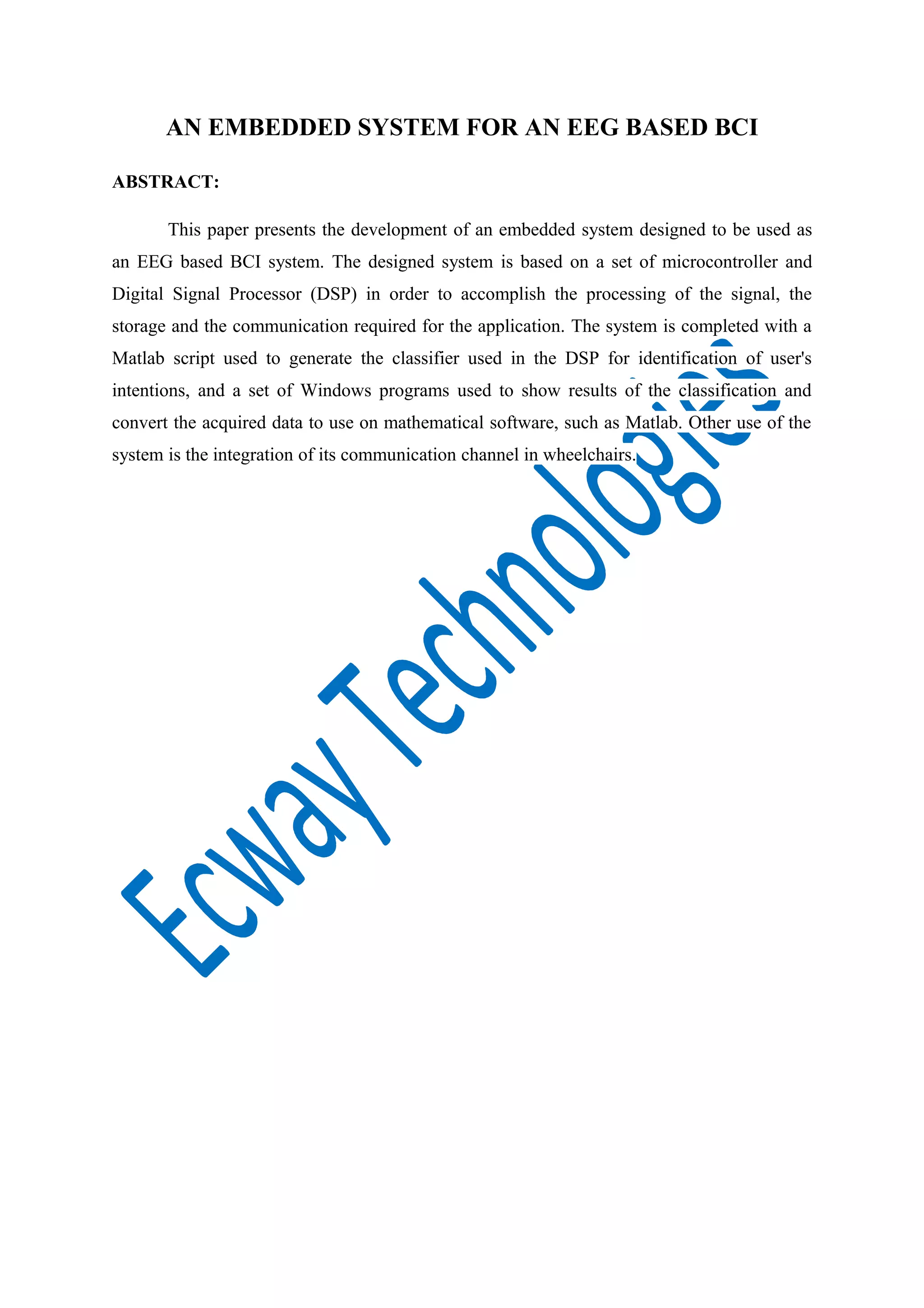 An embedded system for an eeg based bci | PDF