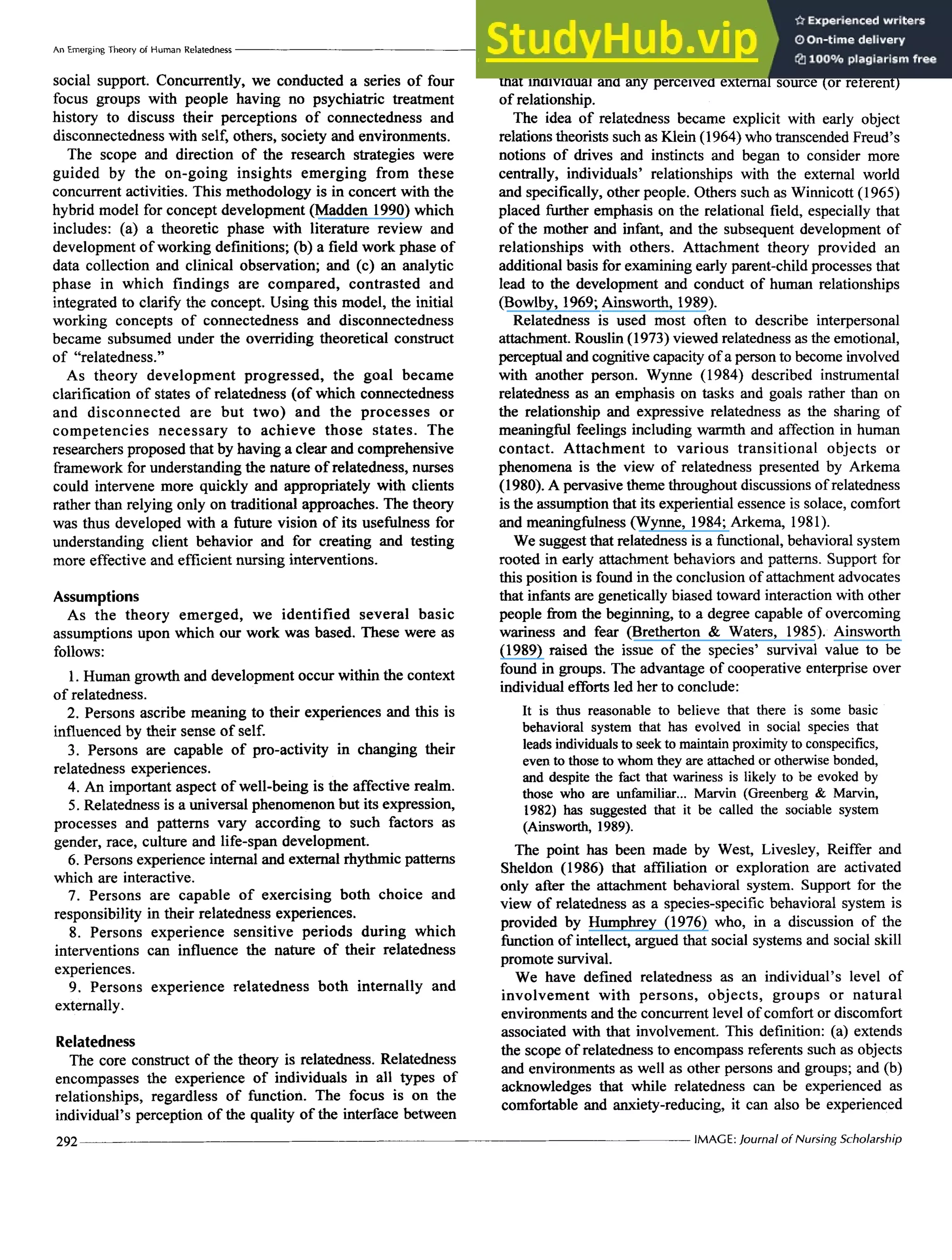 An Emerging Theory Of Human Relatedness | PDF