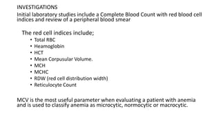 Anemia; A case study with detailed etiologies and classification of ...
