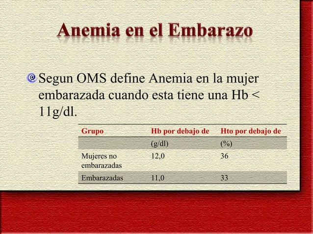 Anemia en el Embarazo ppt | PPSX