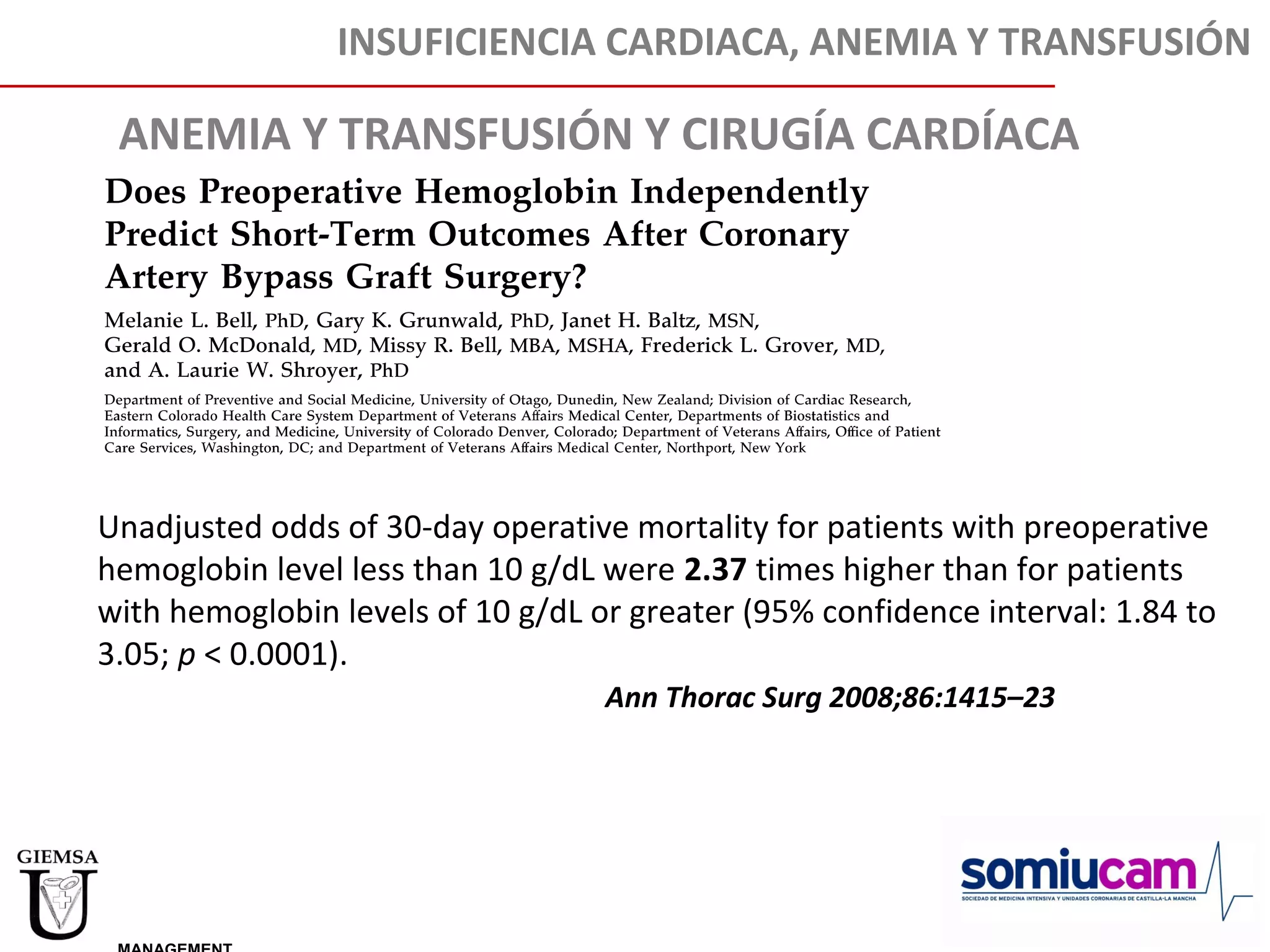 Anemia, insuficiencia cardíaca y transfusión. Talavera 2016 | PPT