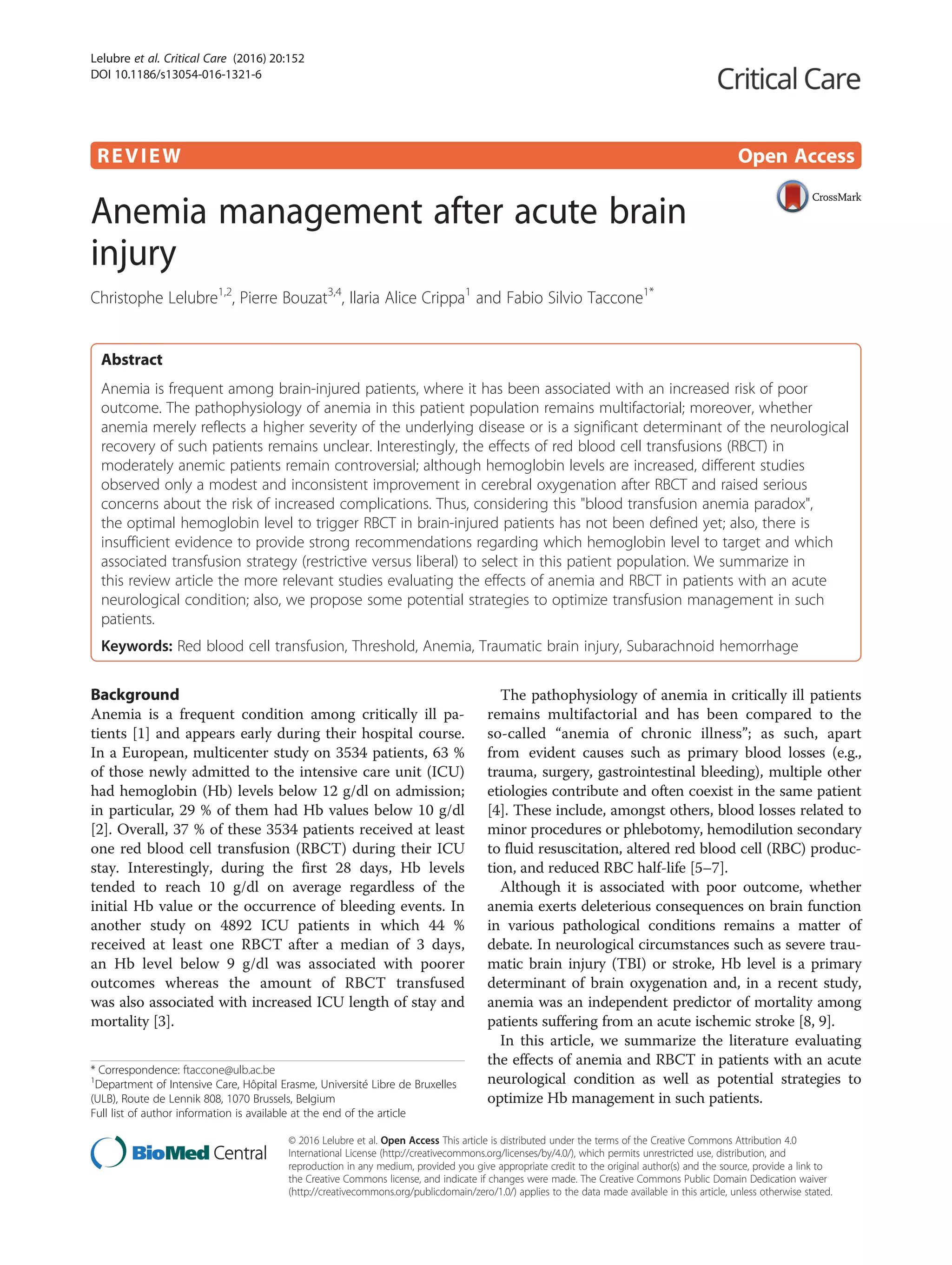 Anemia management after acute brain injury | PDF