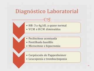 Alguns dos utilizados para confirmar a anemia são: hemograma; esfregaço ...