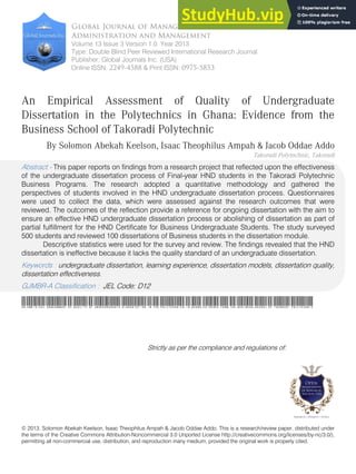 An Empirical Assessment Of Quality Of Undergraduate Dissertation In The Polytechnics In Ghana ...