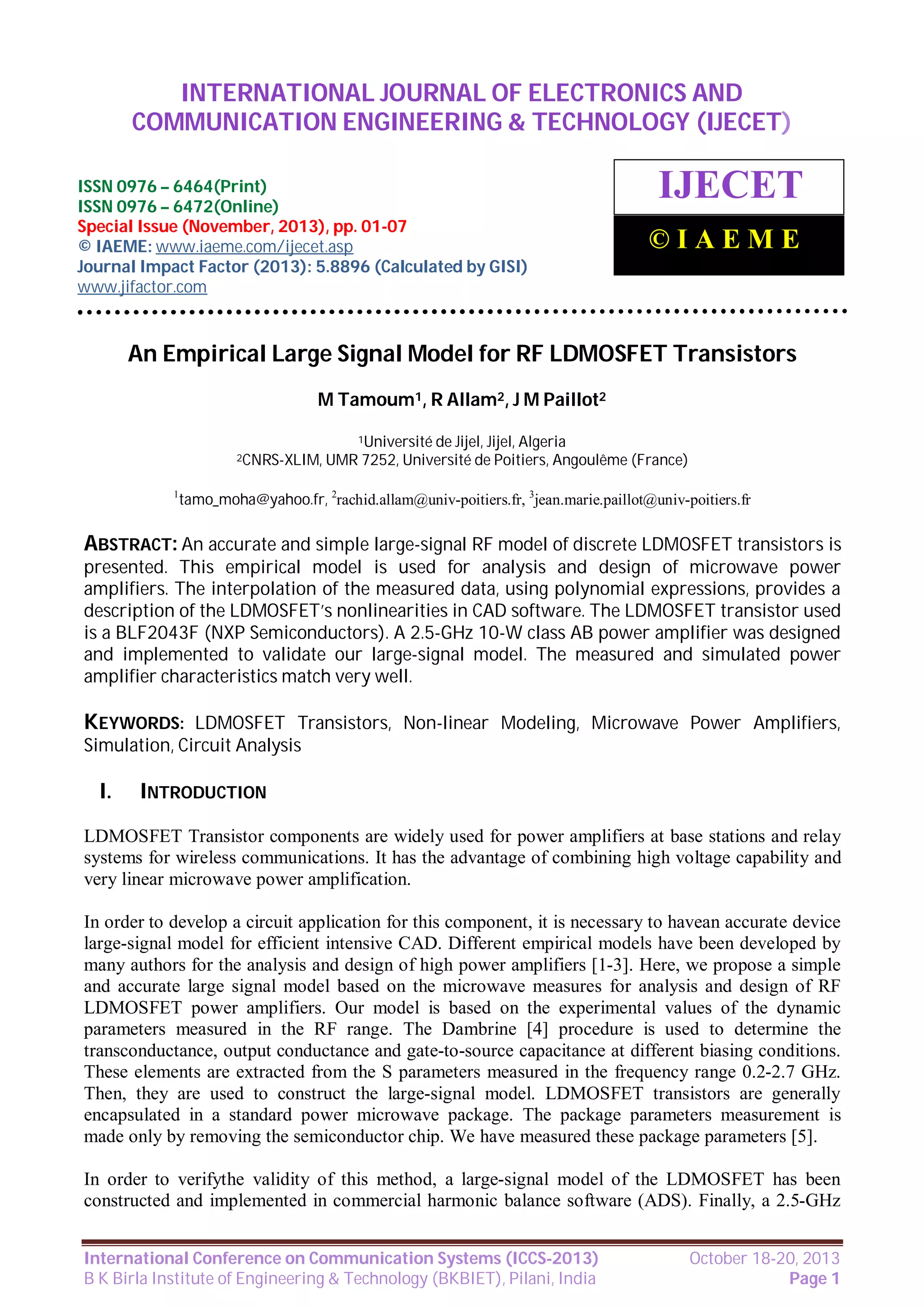 An empirical large signal model for rf ldmosfet transistors | PDF