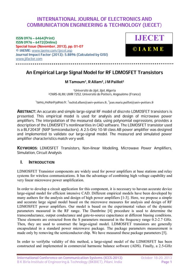 An empirical large signal model for rf ldmosfet transistors | PDF