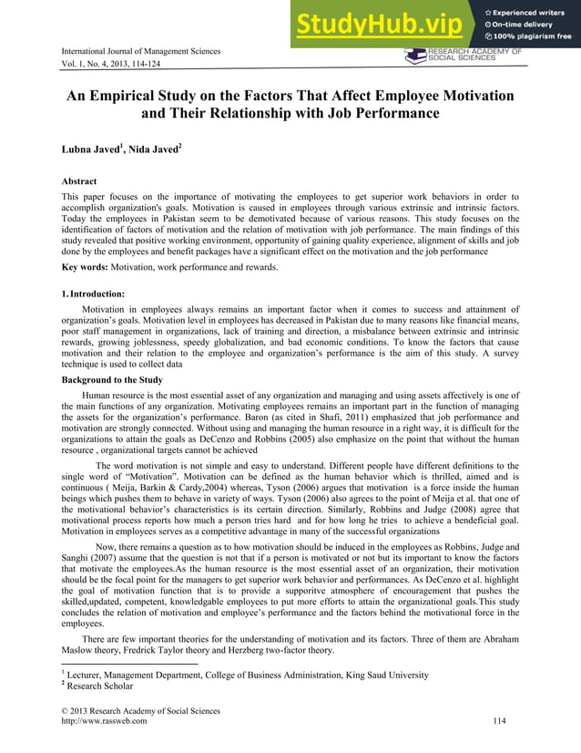 An Empirical Study On The Factors That Affect Employee Motivation And Their Relationship With ...