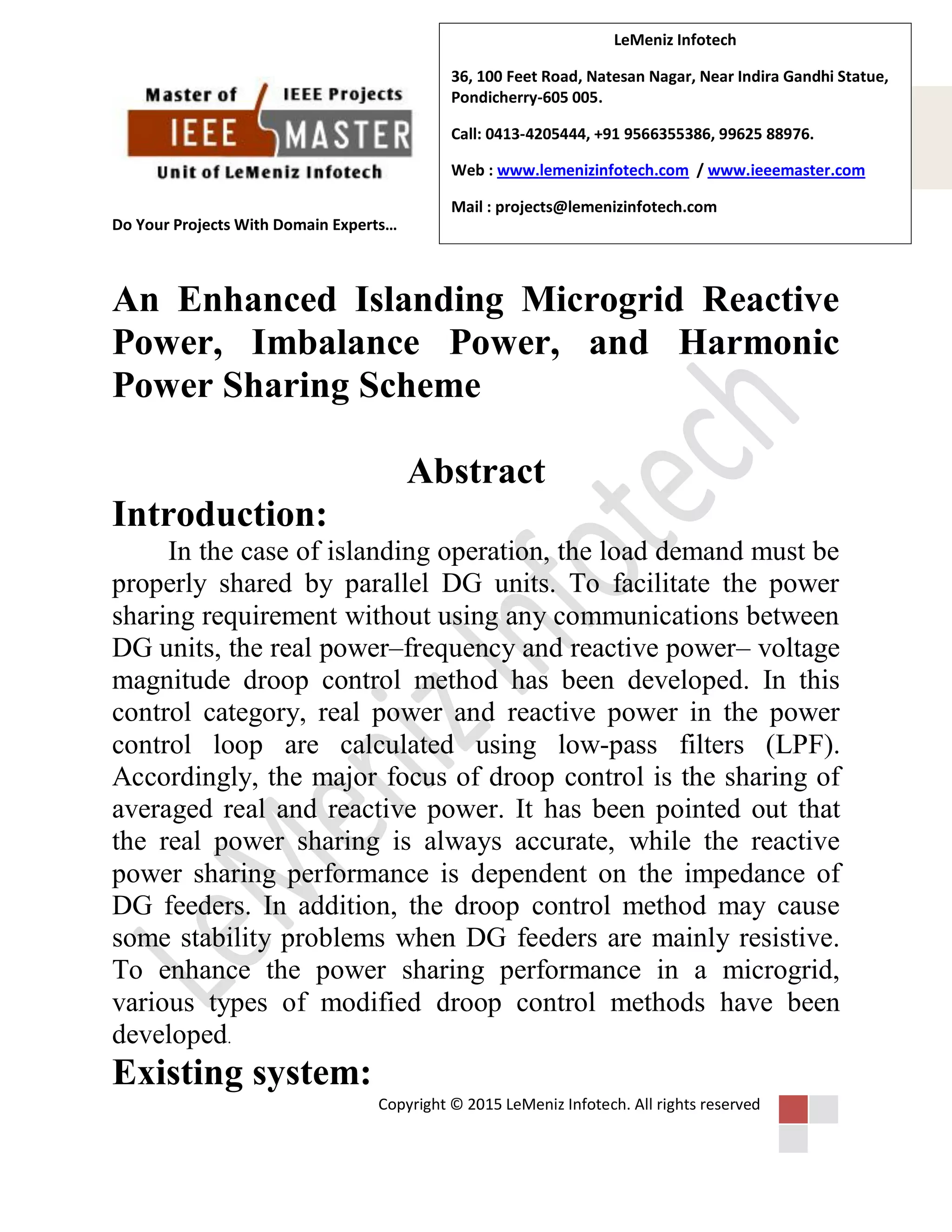 An Enhanced Islanding Microgrid Reactive Power Imbalance Power And