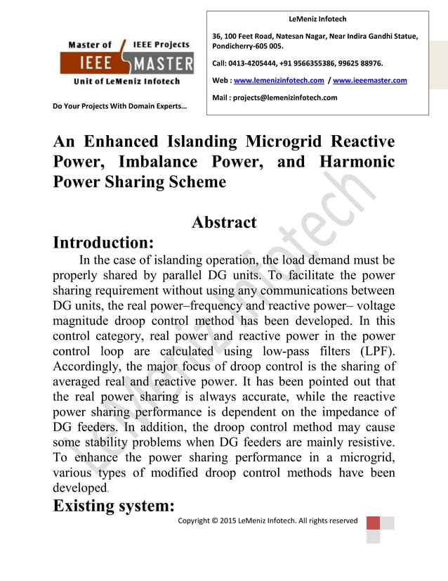 An enhanced islanding microgrid reactive power, imbalance power, and harmonic power sharing ...