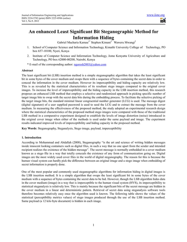 An enhanced least significant bit steganographic method for information ...