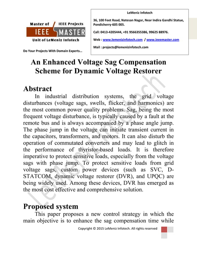 An Enhanced Voltage Sag Compensation Scheme For Dynamic Voltage Restorer Pdf