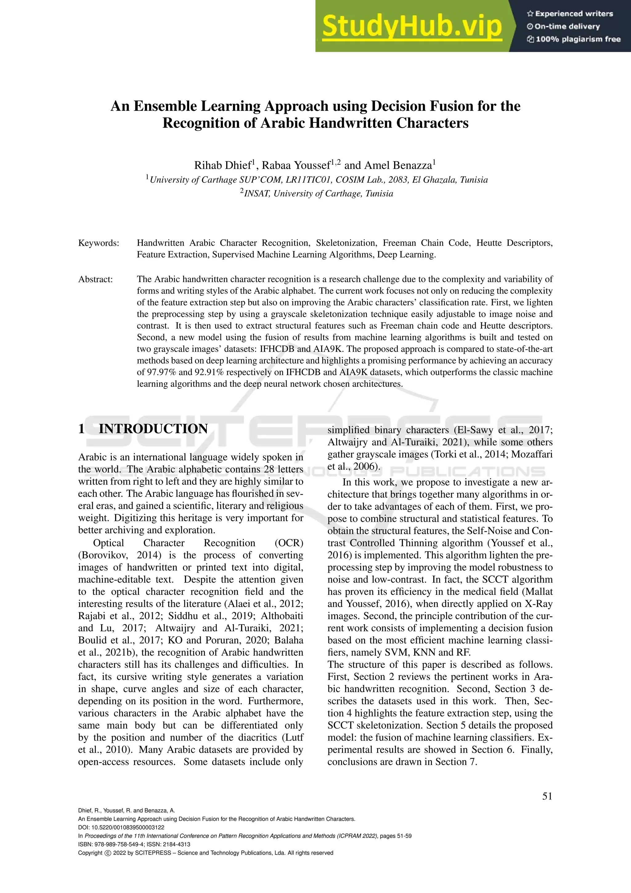 An Ensemble Learning Approach Using Decision Fusion For The Recognition