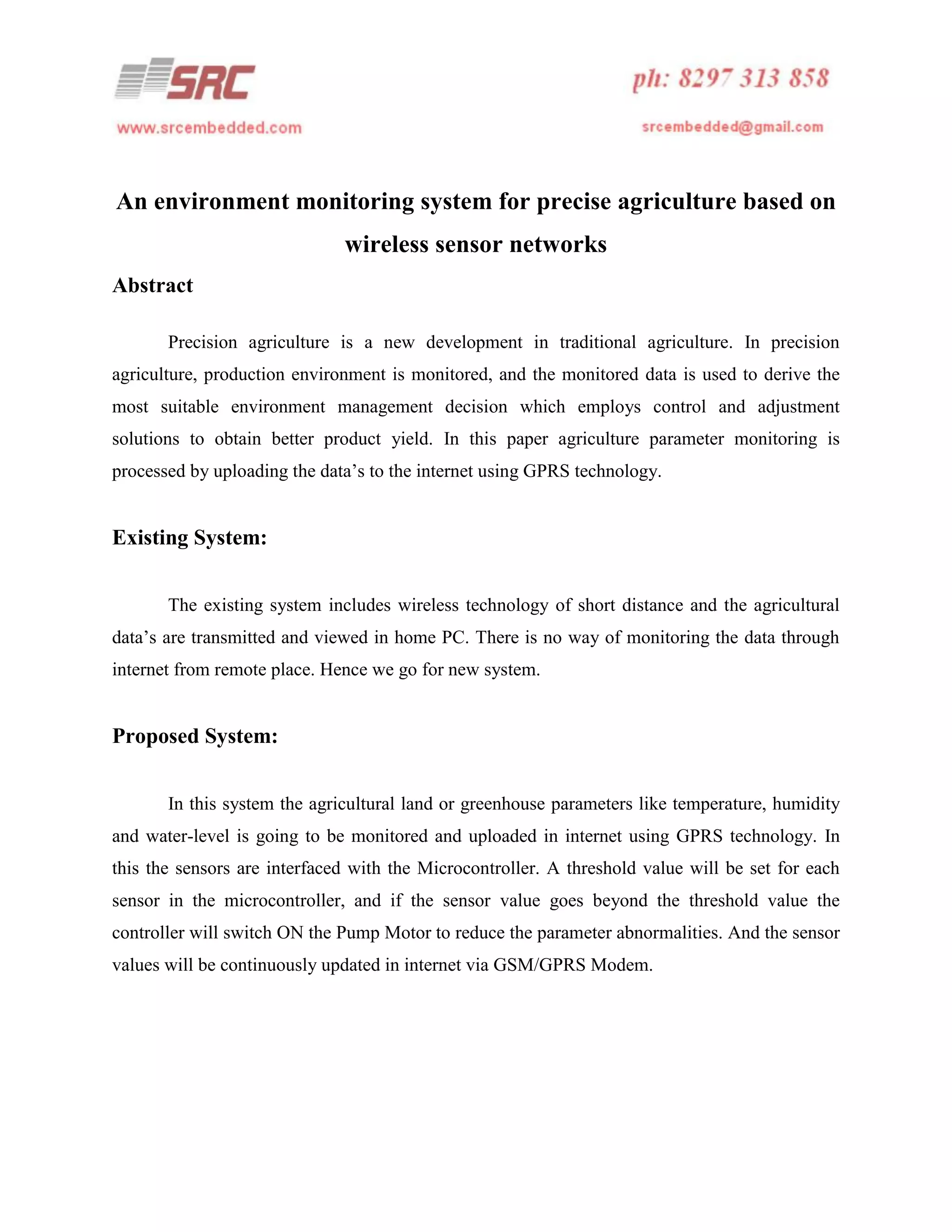 An Environment Monitoring System For Precise Agriculture Based On Wireless Sensor Networks Pdf