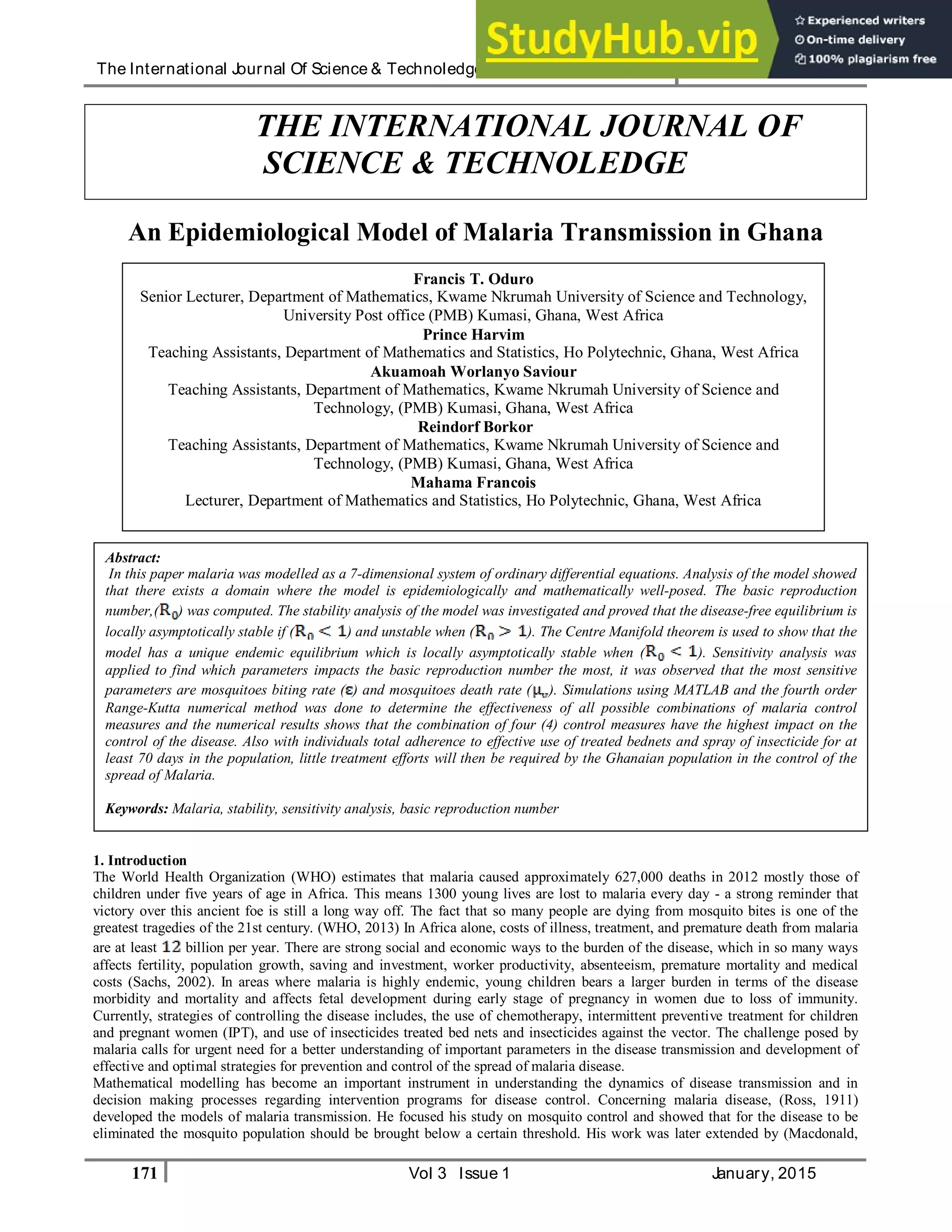 An Epidemiological Model of Malaria Transmission in Ghana.pdf