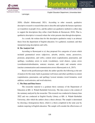 An Error Analysis In Writing Thesis Abstract Of English Department | PDF