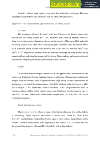 An Error Analysis Of Form 2 (Grade 7) Students In Simplifying Algebraic ...