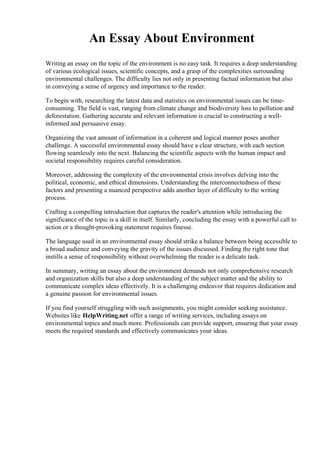 An Essay About Environment. Goucher College | PDF | Environment | Science