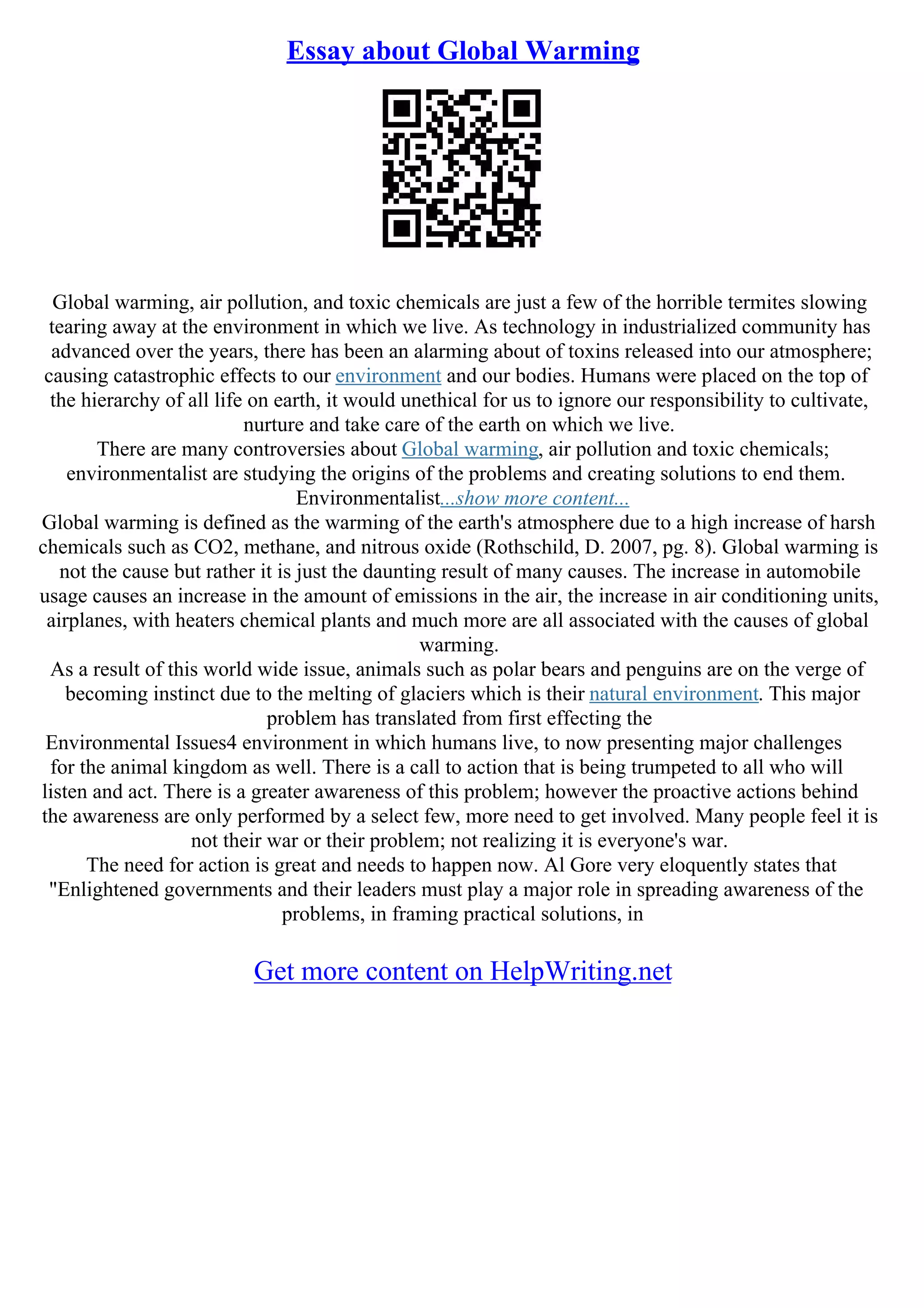 An Essay About Global Warming | PDF | Environment | Science