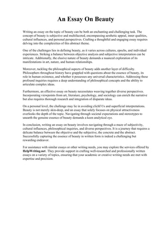 An Essay On Beauty. Binghamton University | PDF