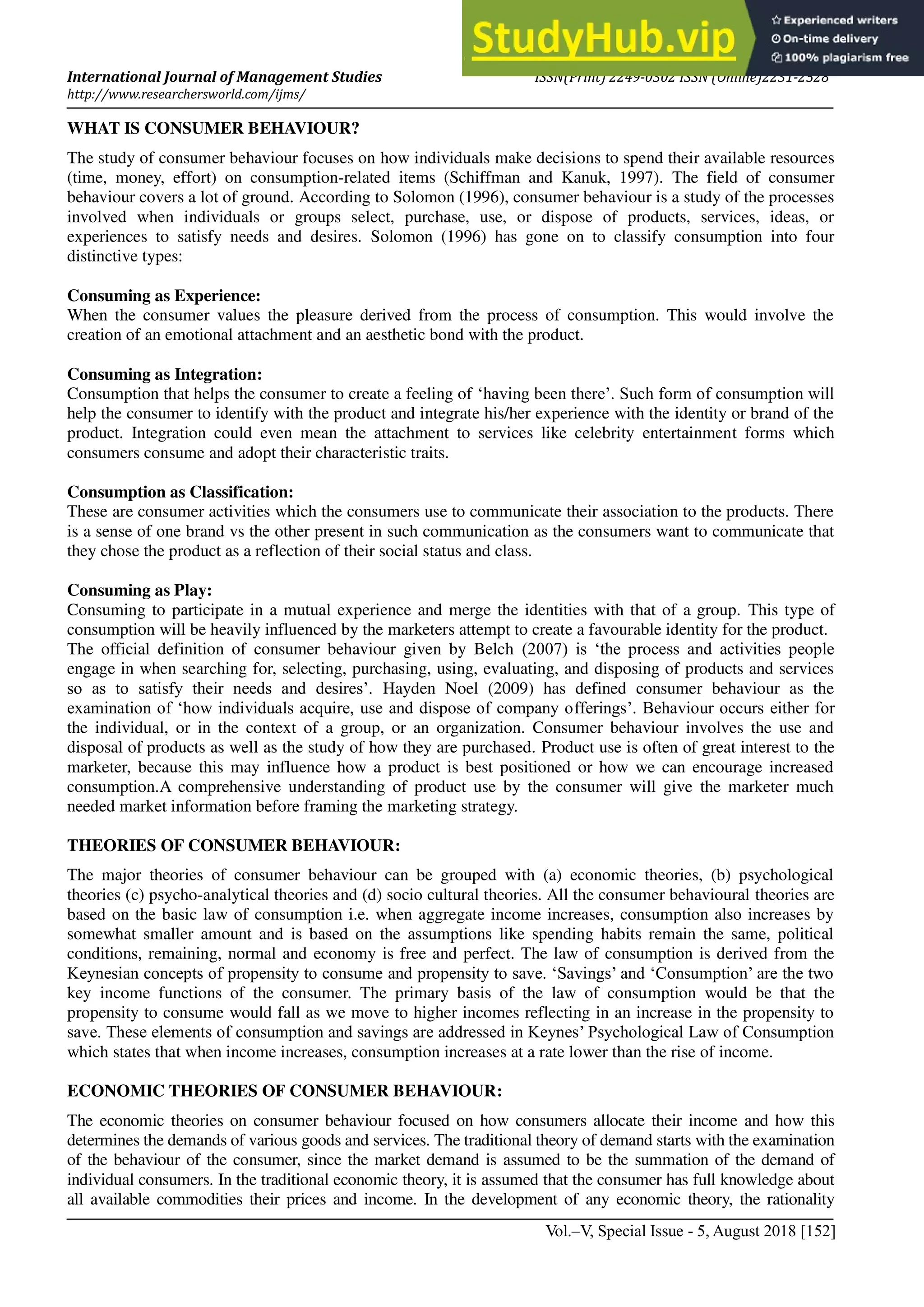 An Essay On Consumer Behaviour Theories And Frameworks | PDF