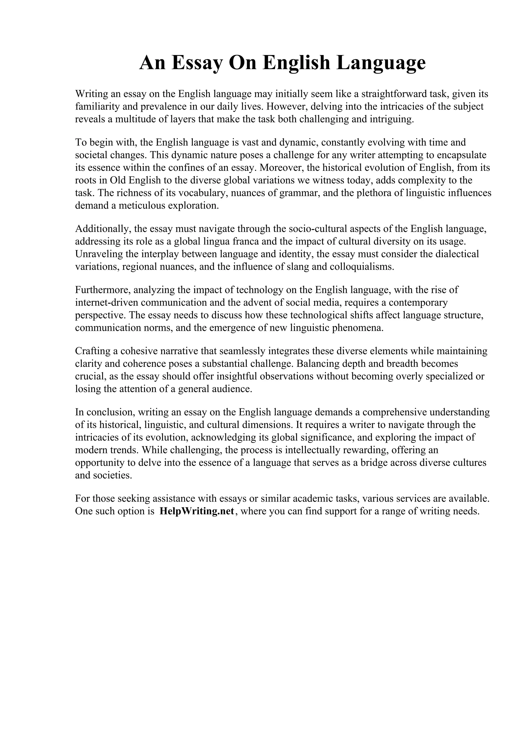 An Essay On English Language | PDF