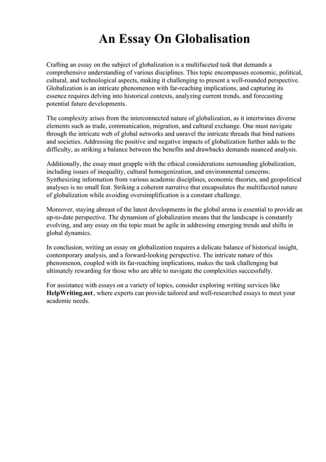 An Essay On Globalisation. Salt Lake Community College | PDF | Education