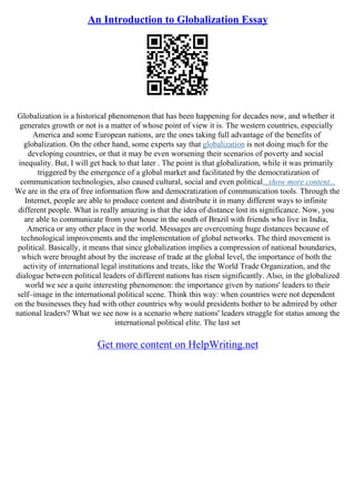 An Essay On Globalization | PDF | Economy | Business and Finance