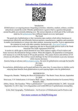 An Essay On Globalization | PDF | Economy | Business and Finance