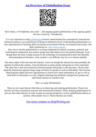 An Essay On Globalization | PDF | Economy | Business and Finance