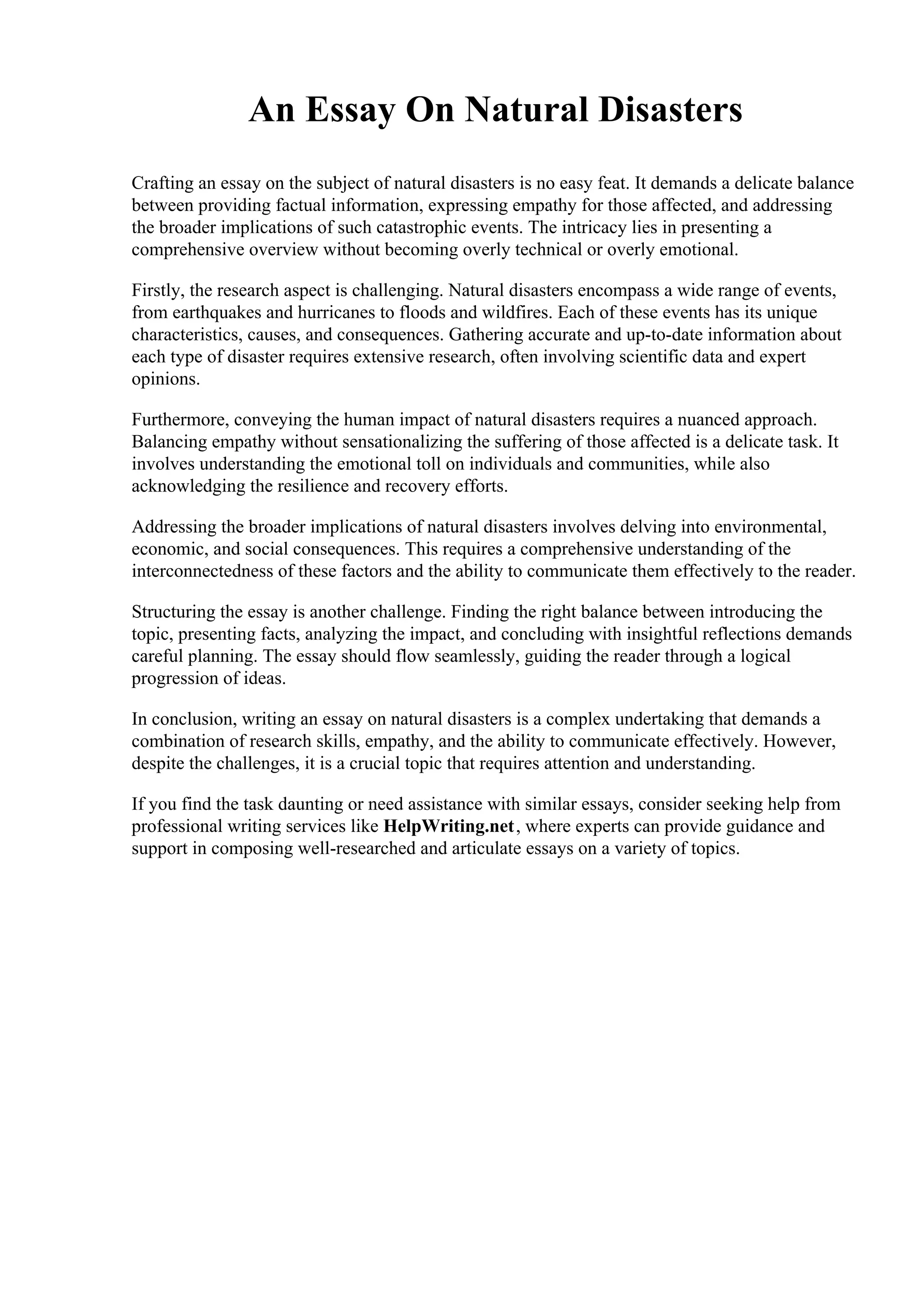 An Essay On Natural Disasters. South Texas College | PDF