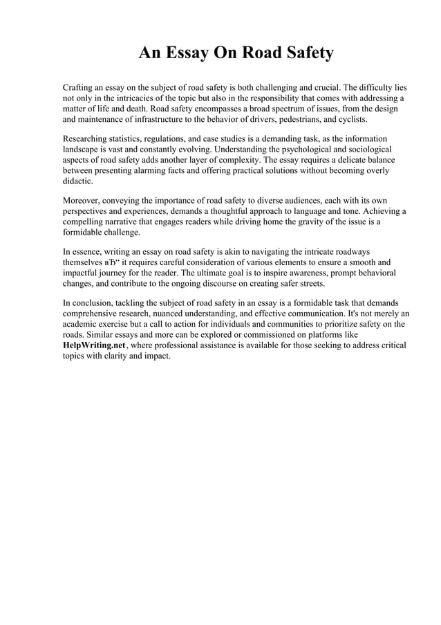 An Essay On Road Safety. American Andragogy University | PDF