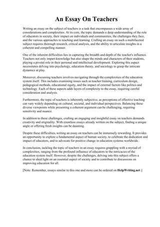 An Essay On Teachers. What Is A Teacher Essay Example Sitedoct.org